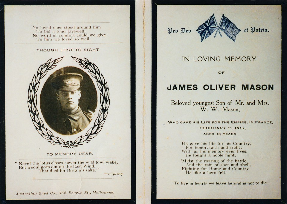 ed Mason mem card | Shire at War